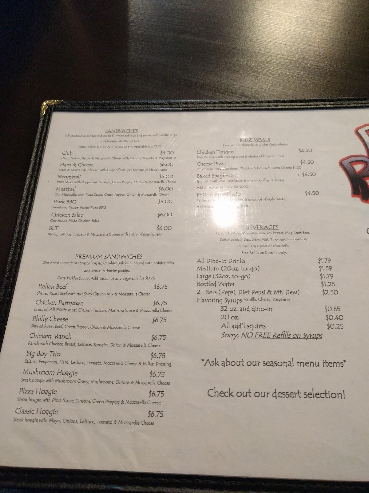 Menu at Big Boyz Pizza pizzeria, Richmond