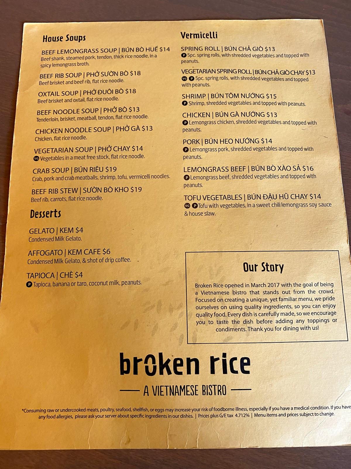 Menu at Broken Rice desserts, Honolulu