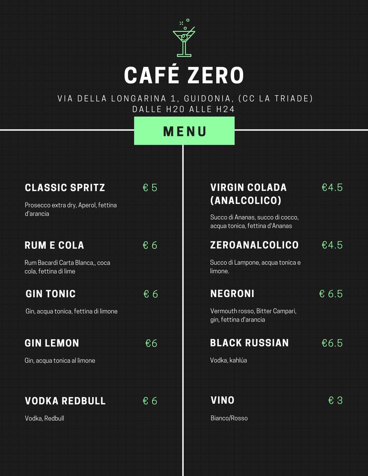 Menu at Cafè ZERO Bistrot pub & bar, Guidonia
