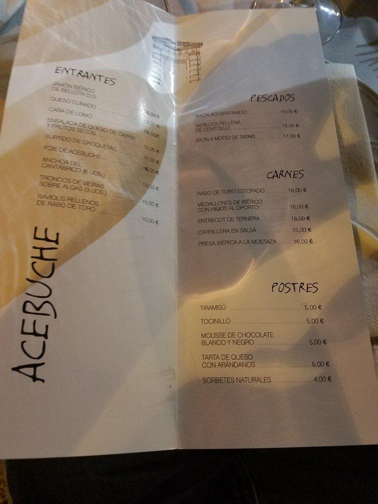 Carta de Restaurante Acebuche, Zafra, C. Sta. Marina