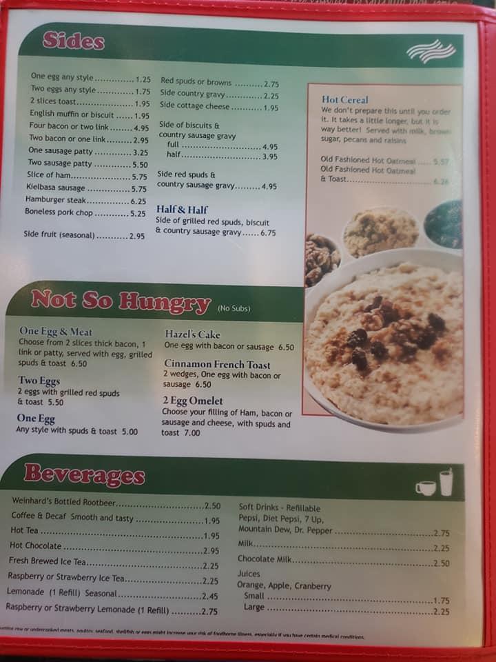 Menu at Hazel's Good Eats restaurant, Clarkston