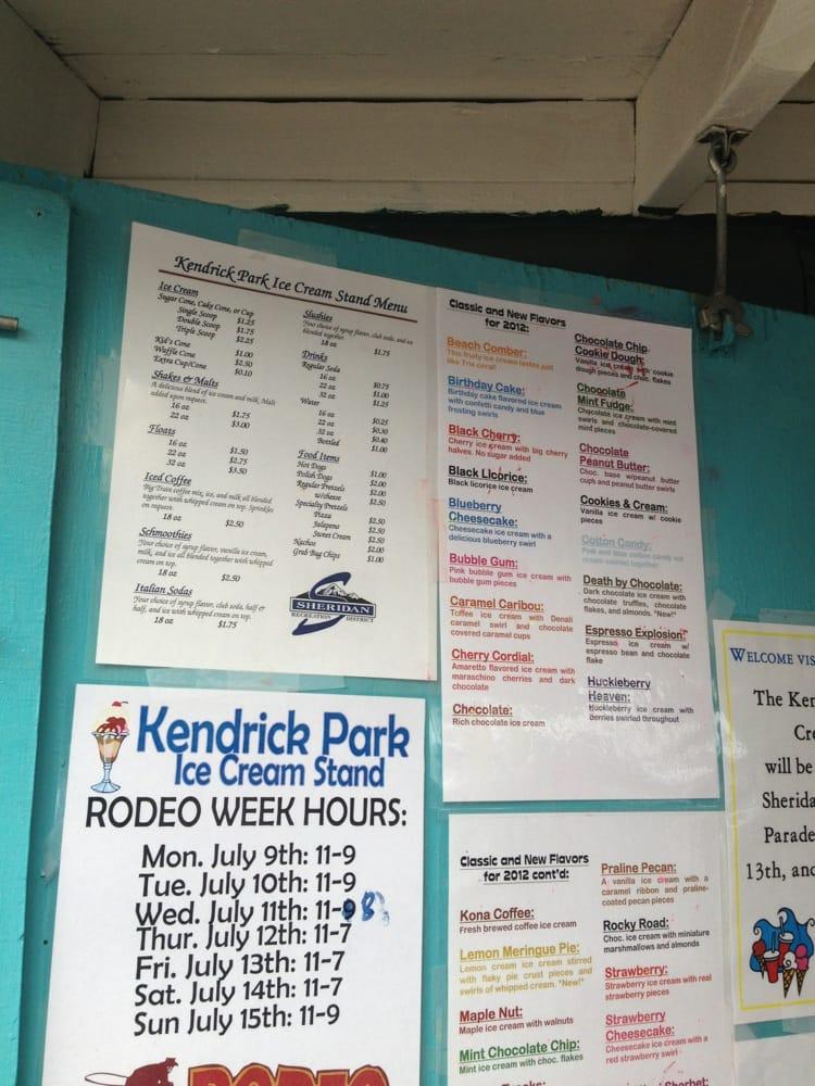 Menu at Kendrick Park Ice Cream Stand pub & bar, Sheridan