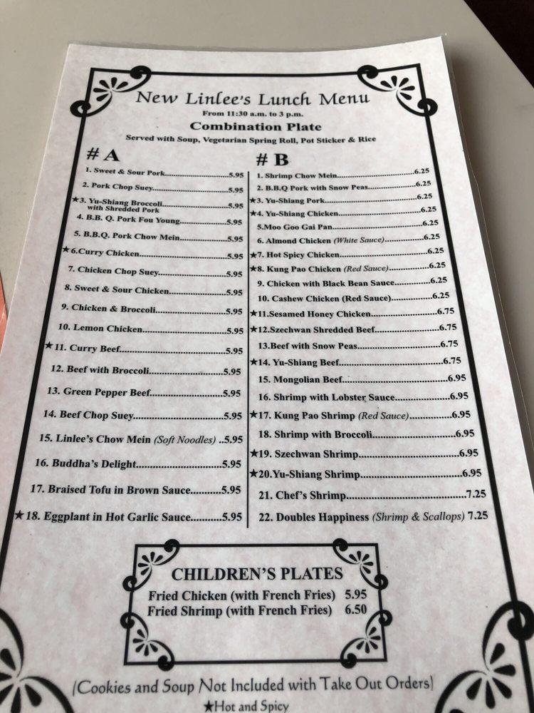 Menu at Linlee's Chinese Cuisine restaurant, Spring Valley, 501 ...