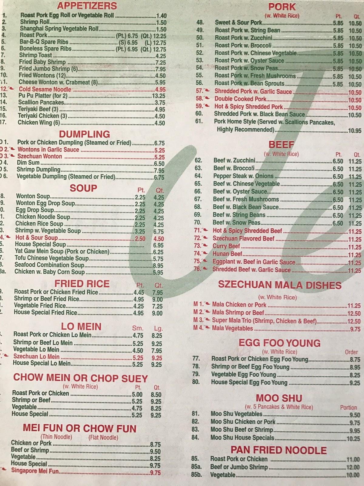 Menu at Mountain Sea Asian Bistro restaurant, Mount Sinai