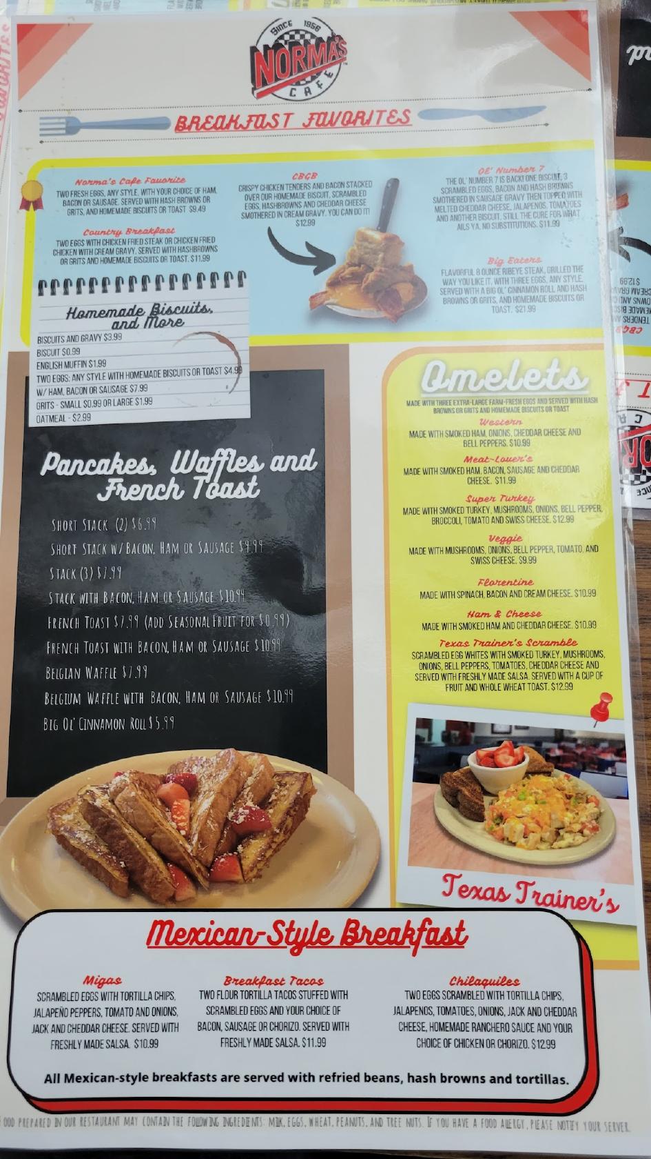 Menu at Norma's Cafe, Dallas, W Davis St