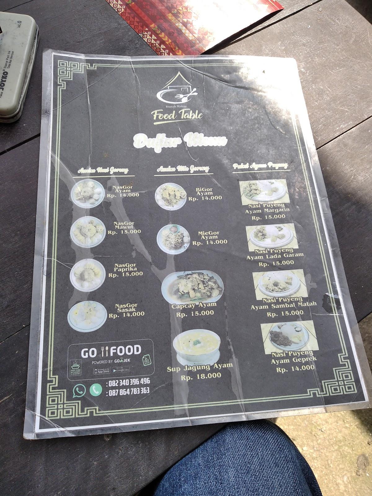 Menu at food table restaurant, Indonesia