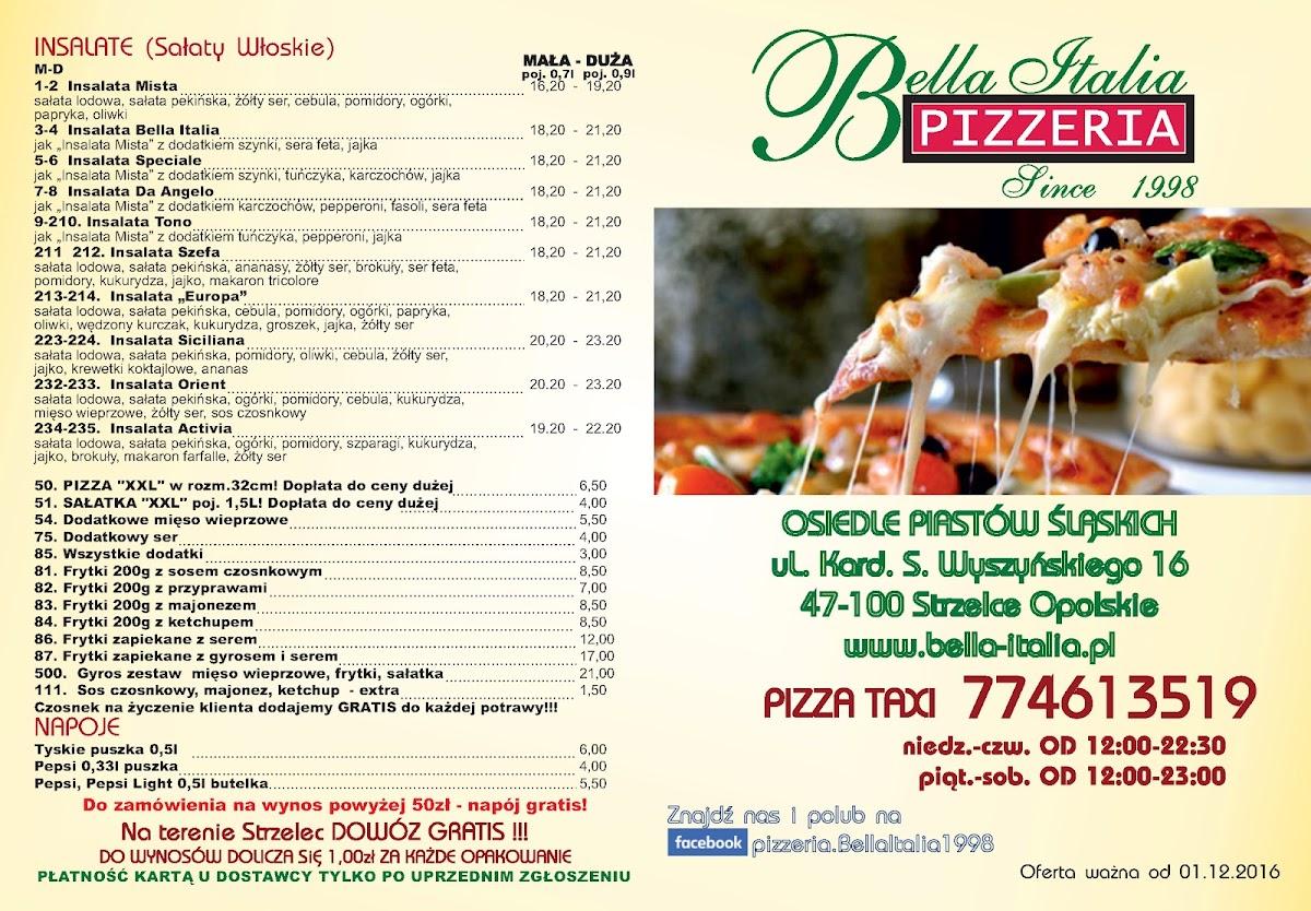 Menu at Bella Italia restaurant, Strzelce Opolskie