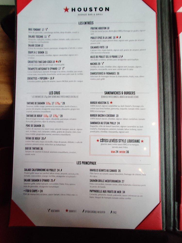 Menu at Houston Avenue Bar & Grill, Laval, Av. Pierre-Péladeau
