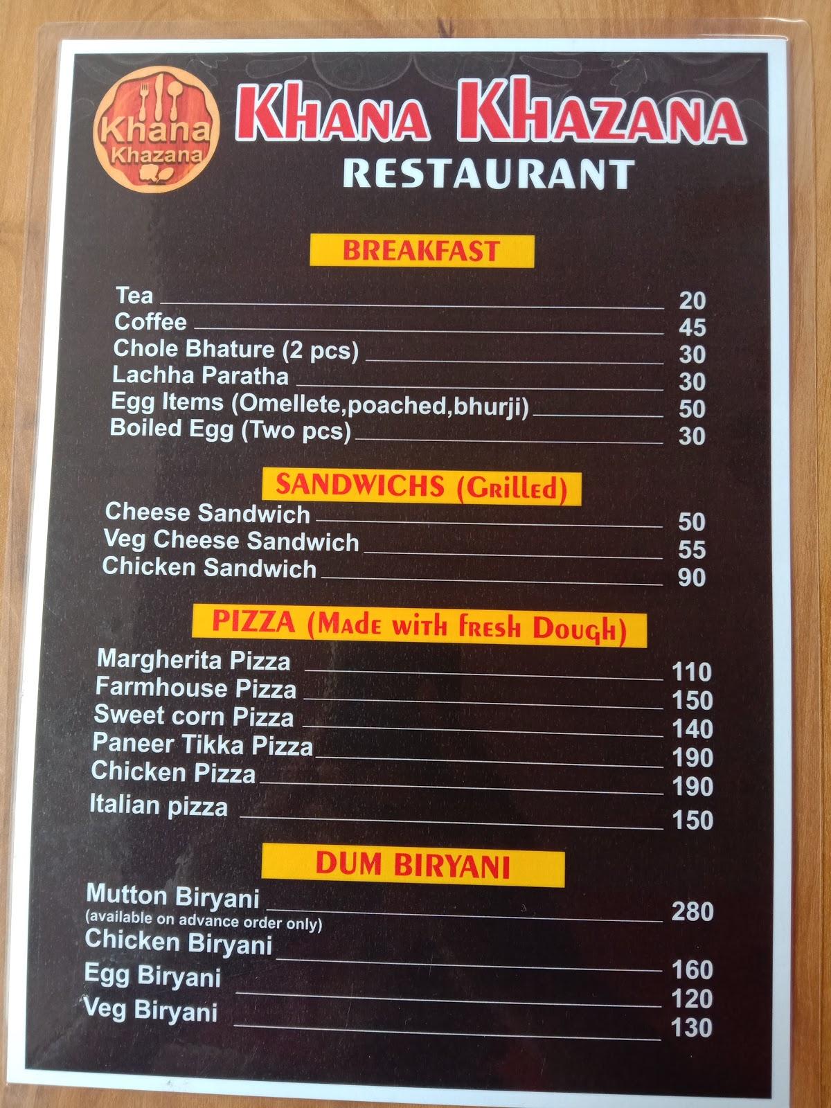 Menu at Khana khazana, Diu, PX9J+2V8