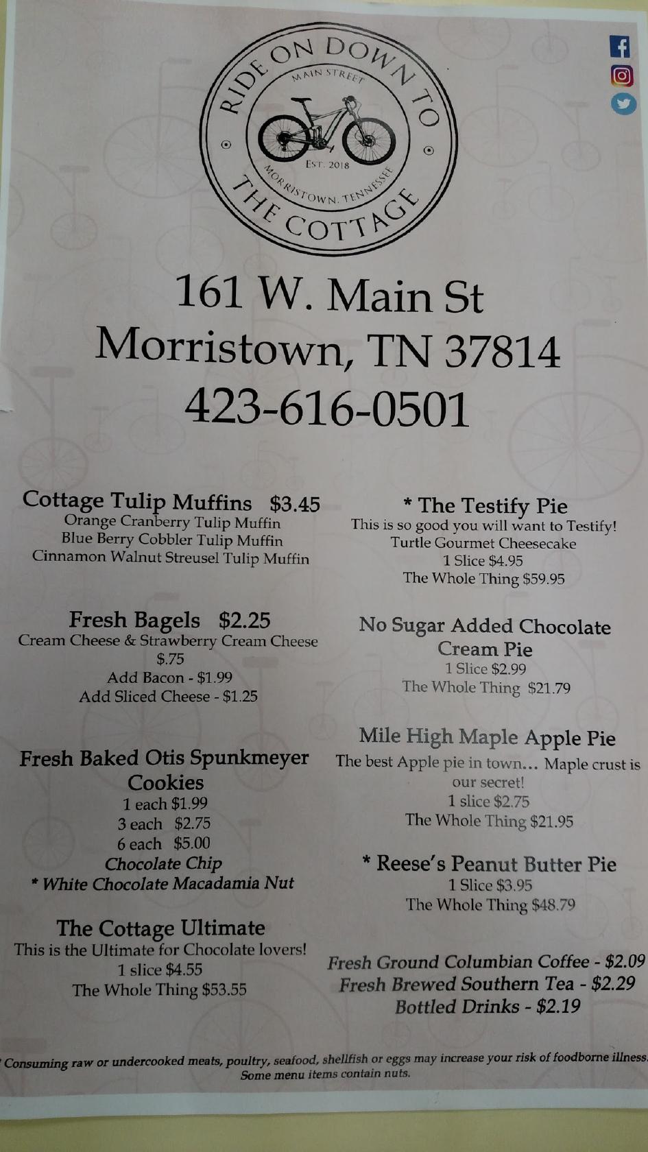 Menu at The Cottage restaurant, Morristown