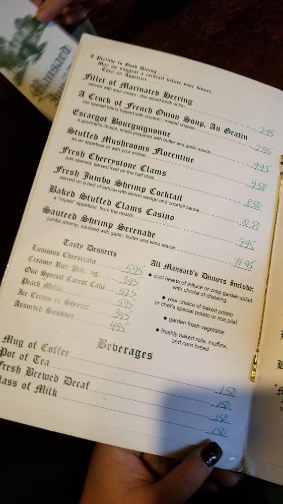 Menu at The Mansard restaurant, Orchard Park