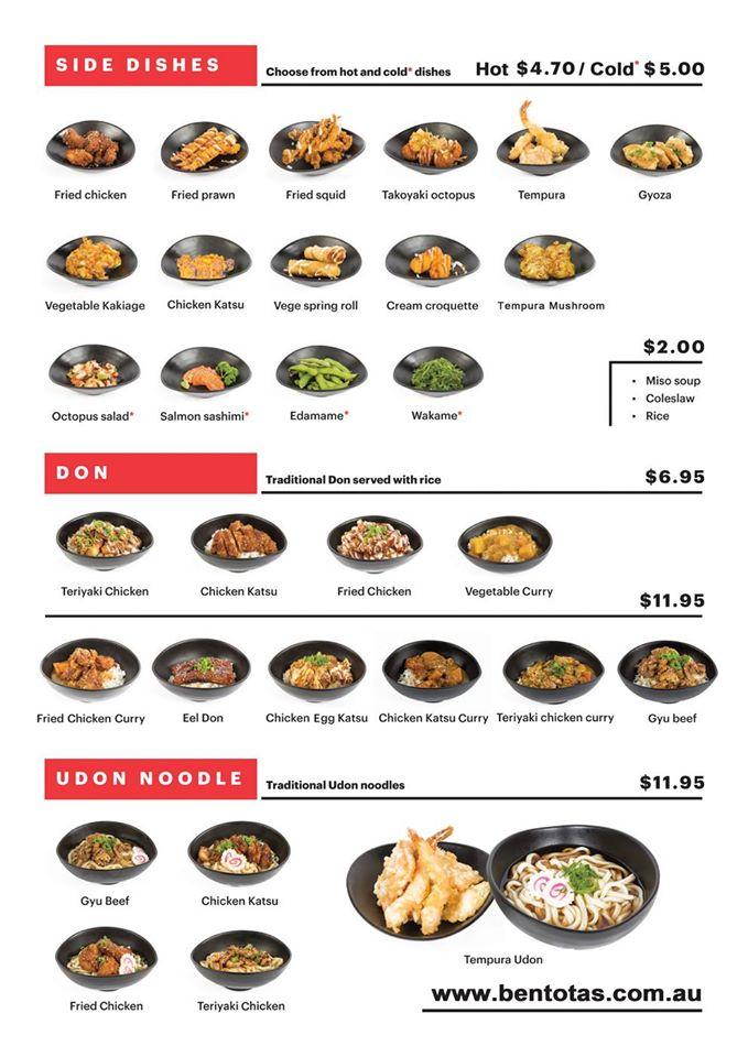 Menu at Bento Sorell restaurant, Sorell