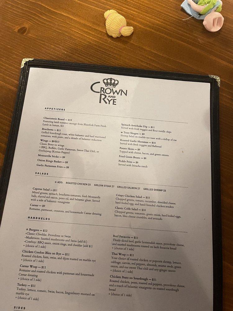 Menu at Crown and Rye pub & bar, Lindsborg