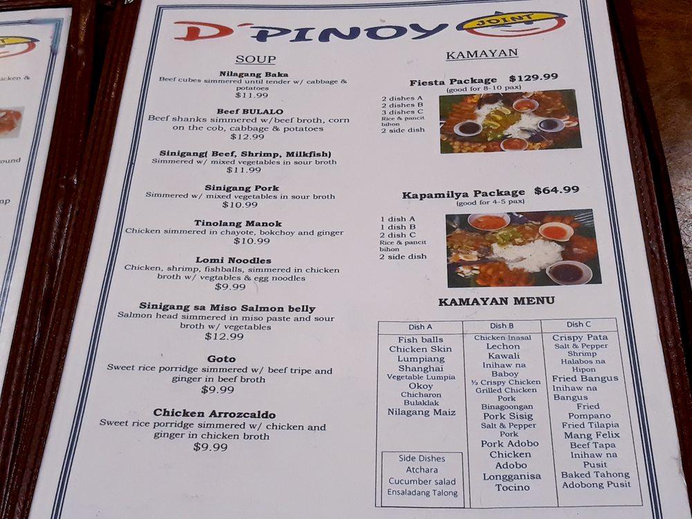 Menu at D' Pinoy Joint Flamingo restaurant, Las Vegas, W Flamingo Rd