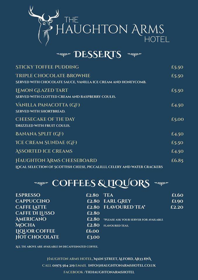 Menu at Haughton Arms Hotel pub & bar, Alford
