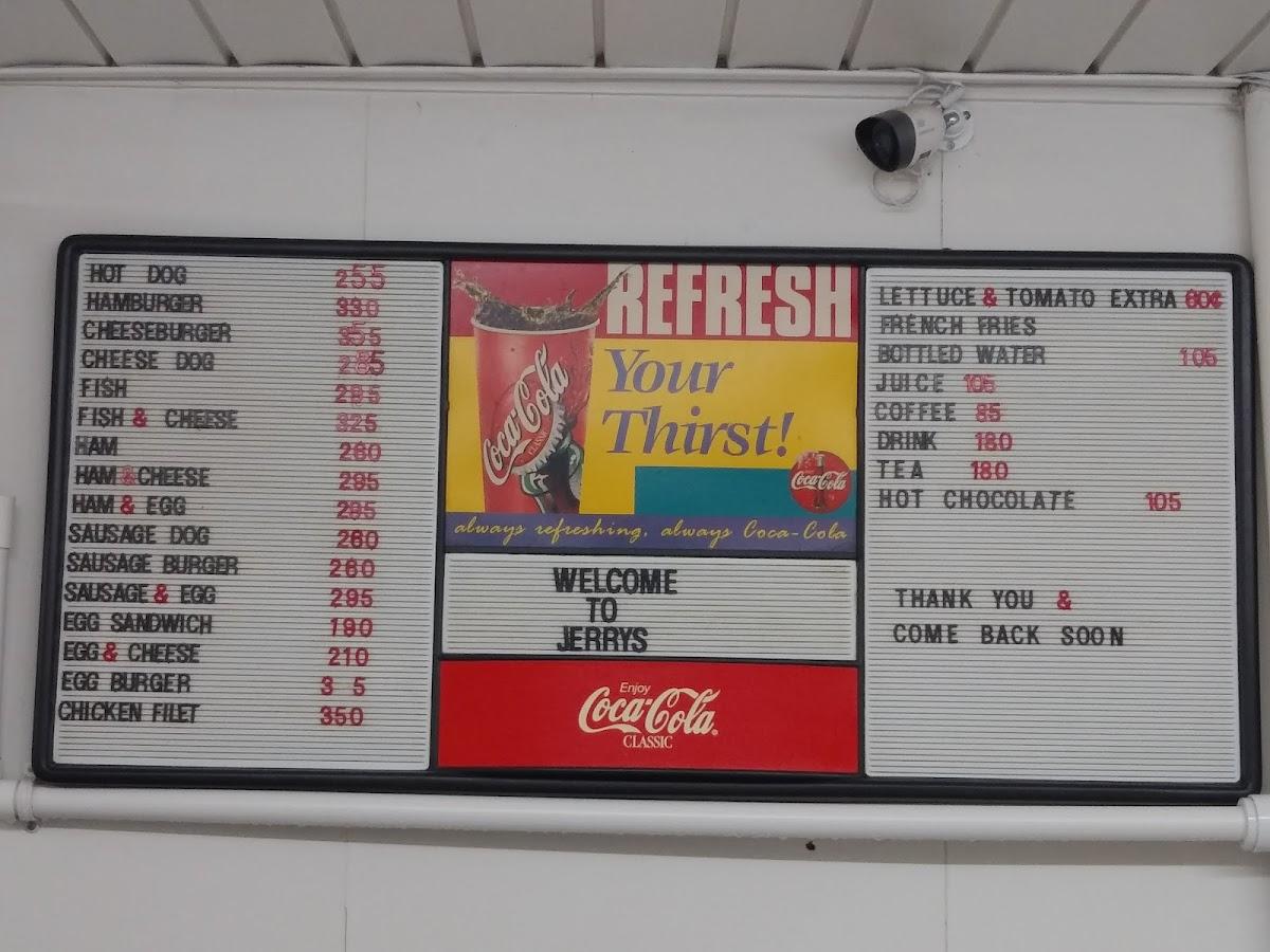Menu at Jerry's Sandwich Shop restaurant, Whiteville