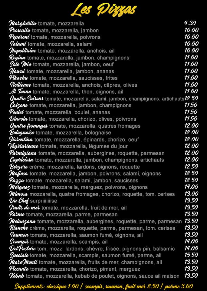 Menu at Les Mimosas, Fernelmont, Grand-Route 5