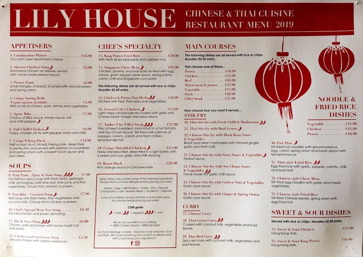 Menu at Lily House Thai & Chinese Restaurant, Kenmare