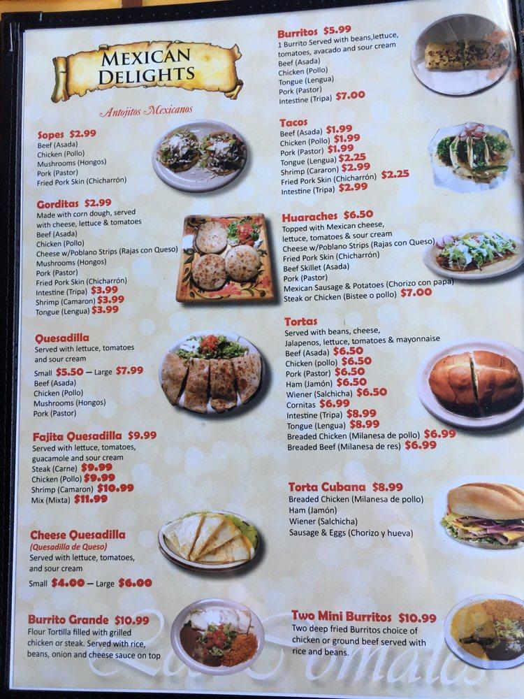 Menu at Los Comales Restaurant, Memphis, Summer Ave