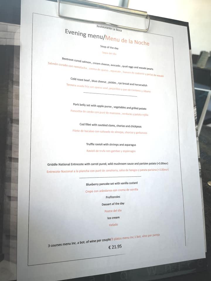 Menu at Restaurante La Boca, Torrevieja