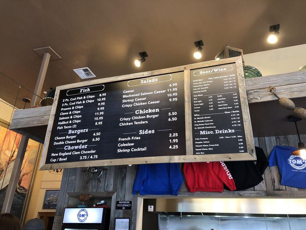 Menu at Tom's Fish & Chips restaurant, Cannon Beach