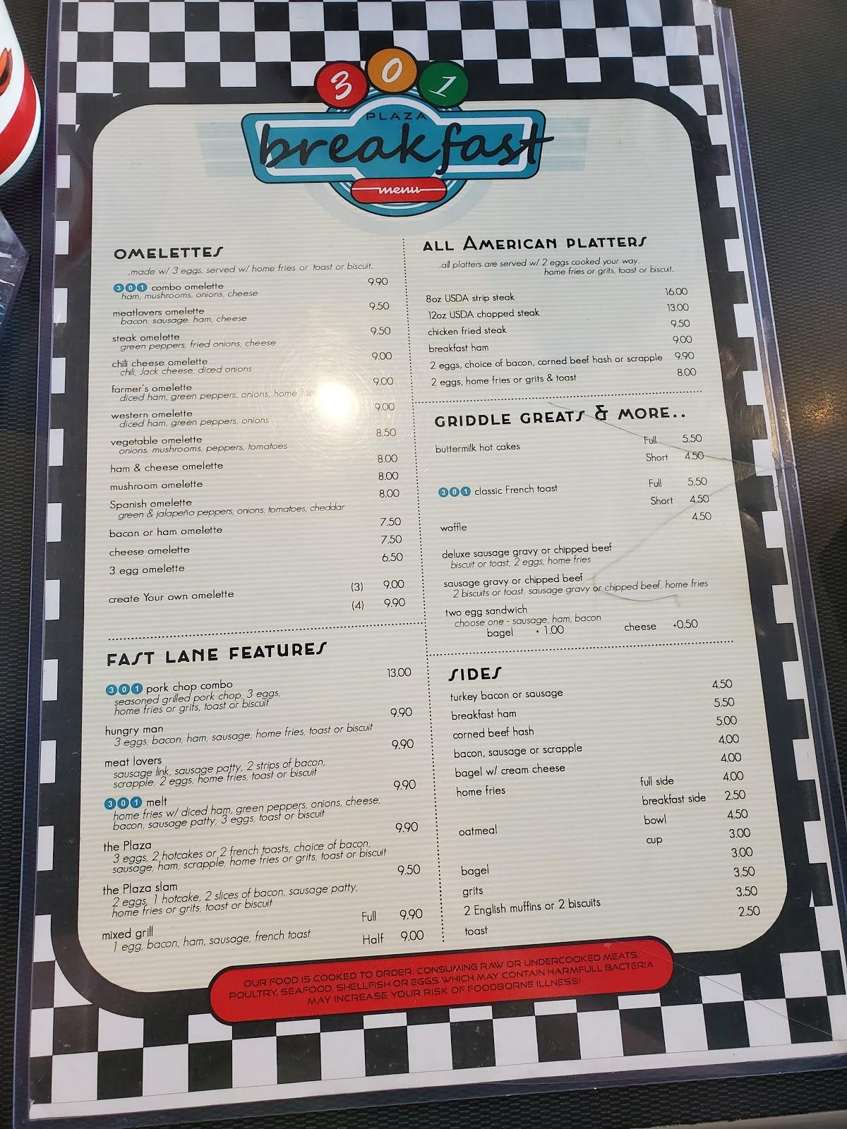 Menu at 301 Plaza Restaurant, Middletown