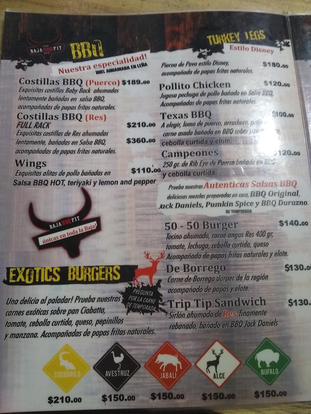 Menu at Baja BBQ Pit, Tijuana, Blvd. Manuel Jesus Clouthier