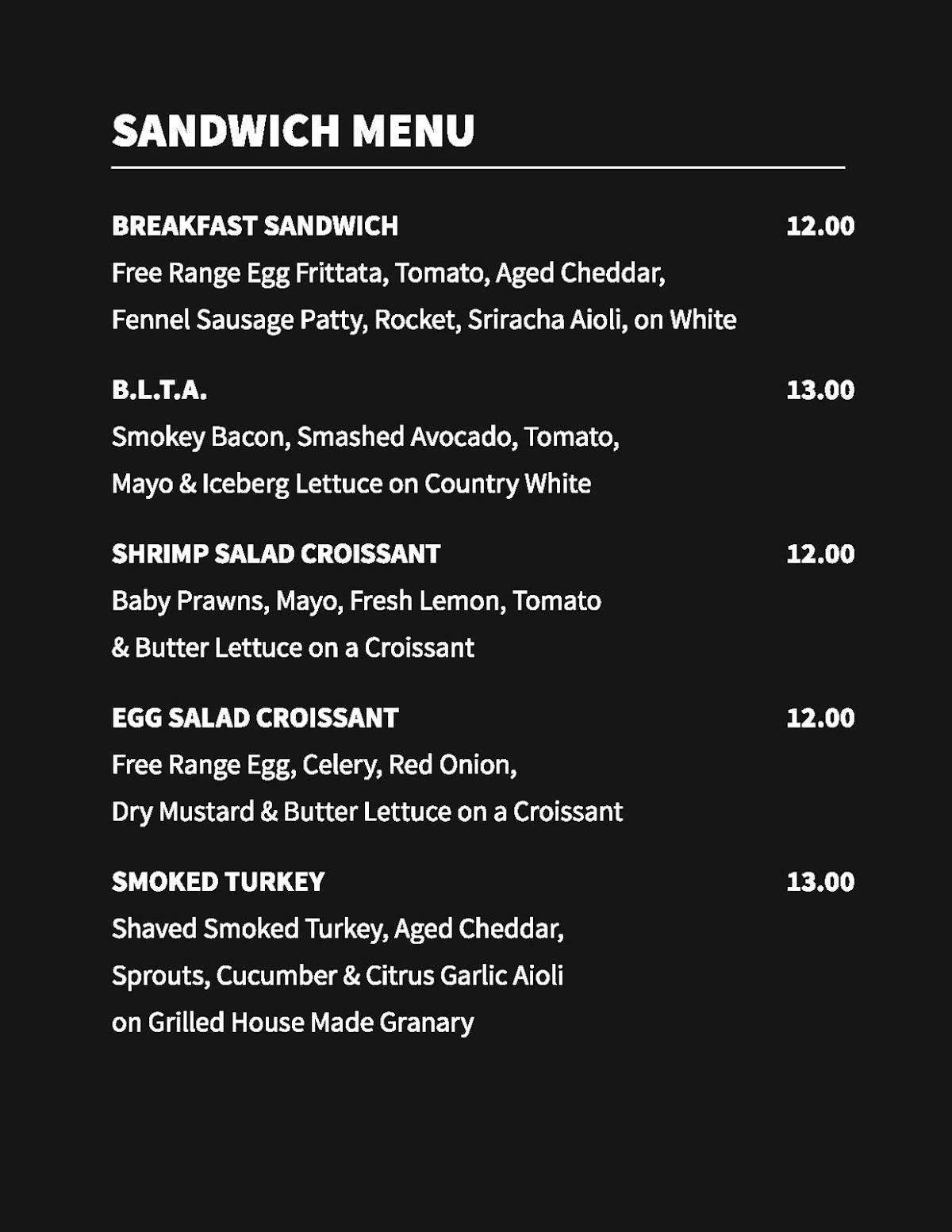Menu au Blacksmith Bakery at Langley Airport, Langley, 216 St #115