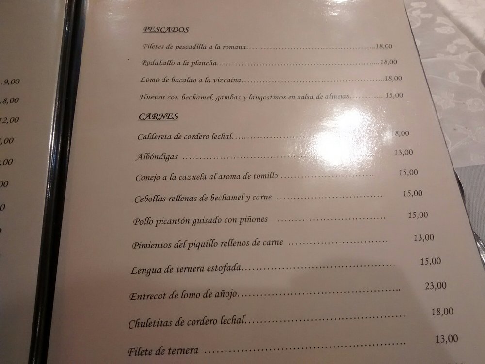 Menu at Restaurante Casa Zaca, Real Sitio de San Ildefonso