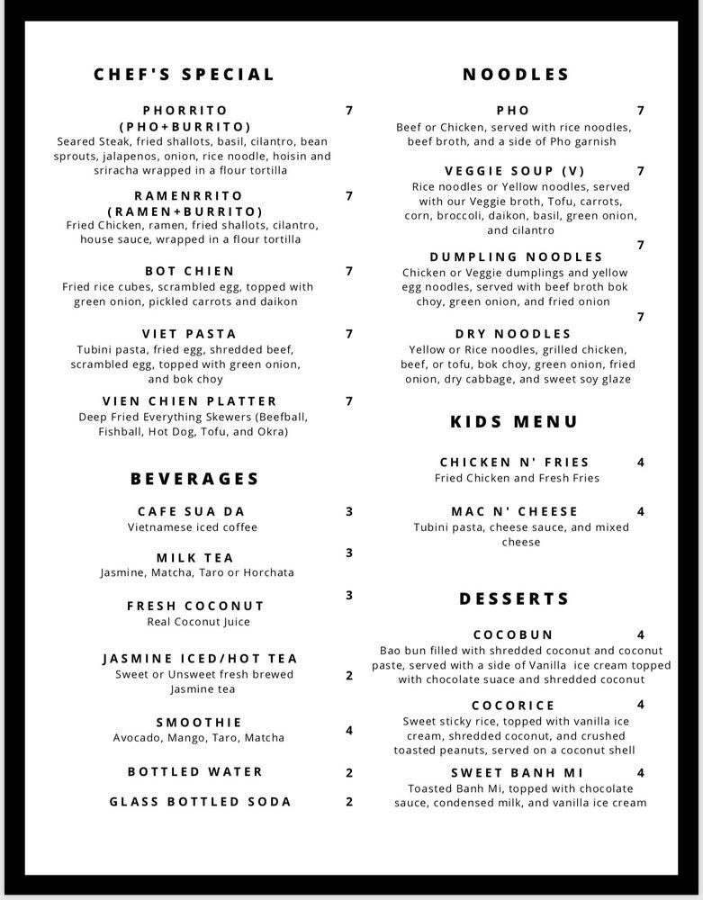 Menu at Cris and John restaurant, Dallas