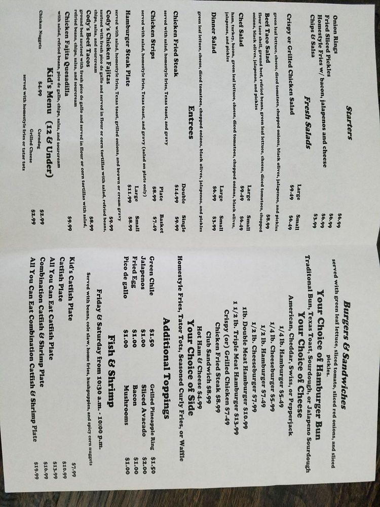 Menu at Diamond R Store & Cafe, Zephyr