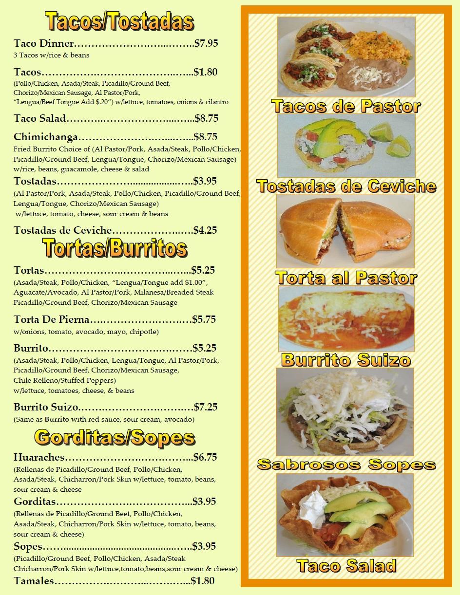 Menu at El Sabrocito Mexican Restaurant, Waukegan