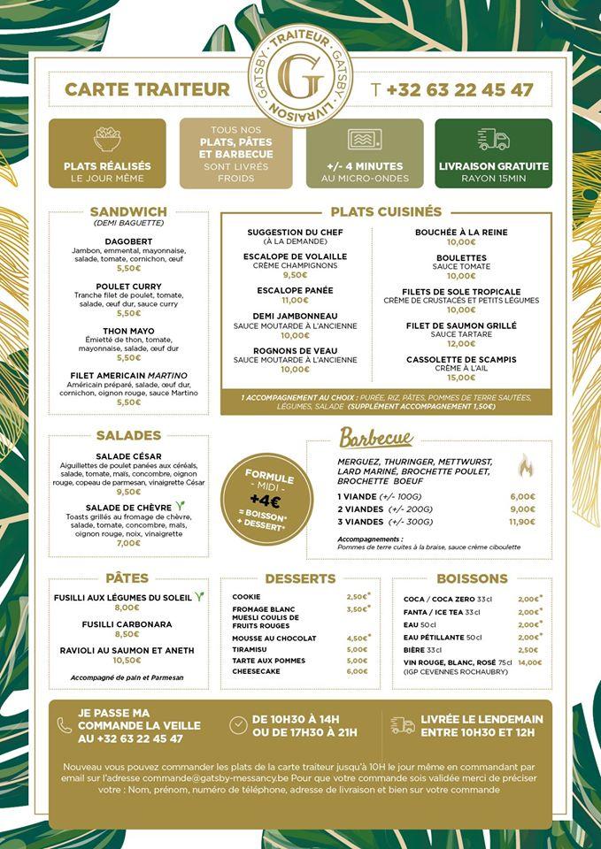 Menu at Gatsby, Messancy