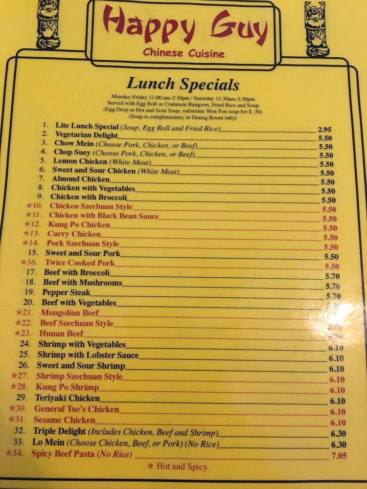 Menu at Happy Guy Chinese Cuisine restaurant, San Antonio