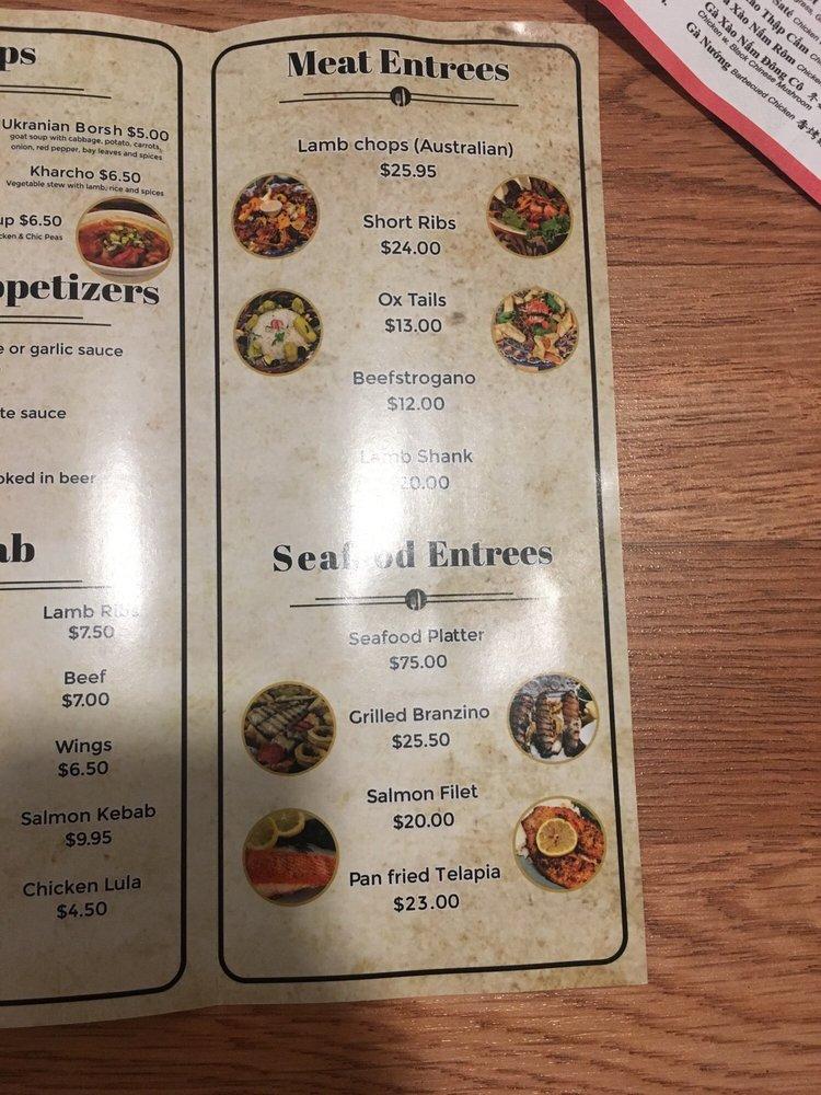 Carta del restaurante Karavan, Nueva York