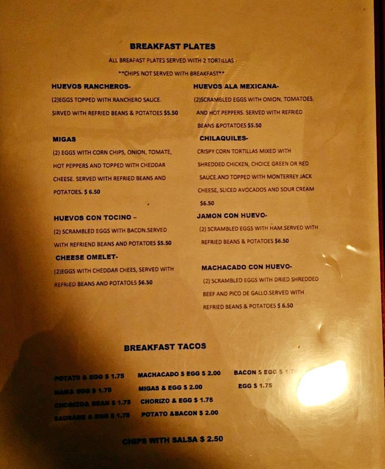 Menu at La Fuente Restaurant, Florence