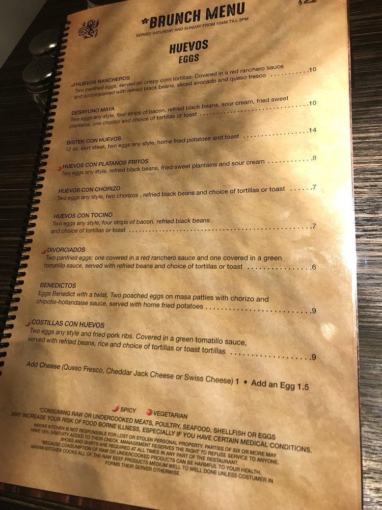 Menu at Mayan Kitchen restaurant, Chattanooga