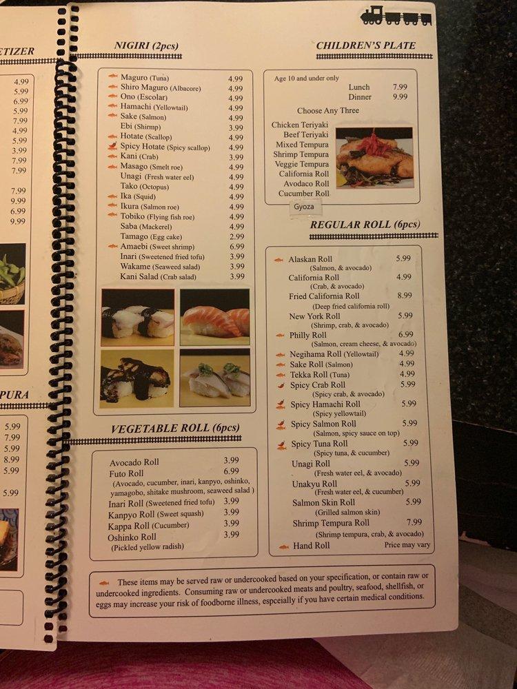 Menu at Sushi Train restaurant, Denver