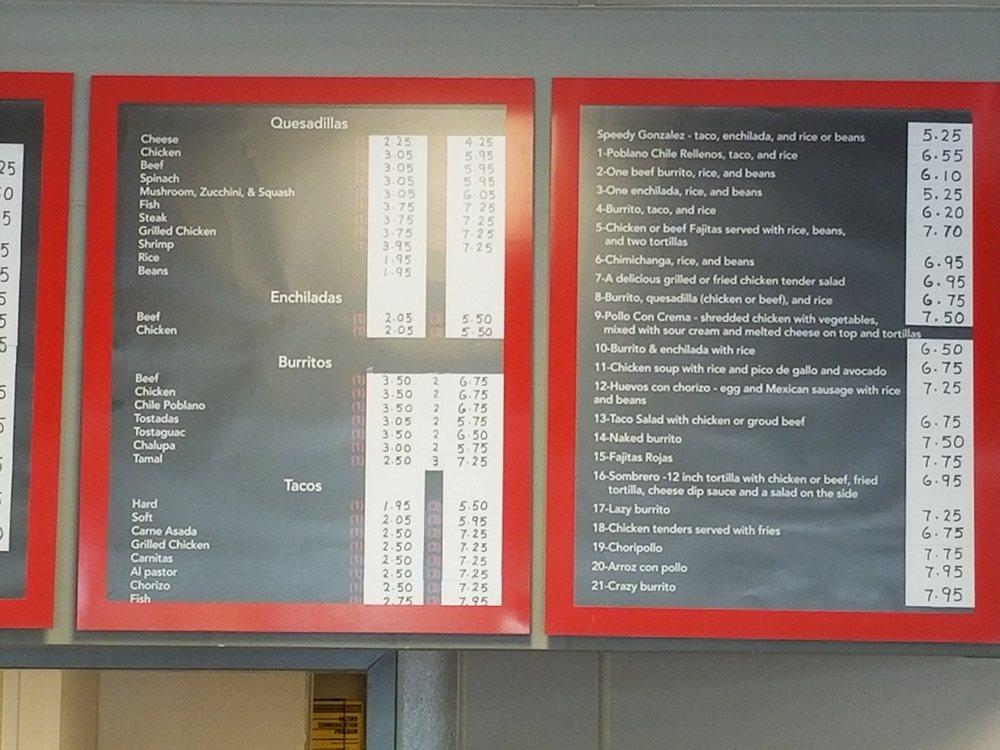 Menu at Anita's Mexican Grill restaurant, Charlotte