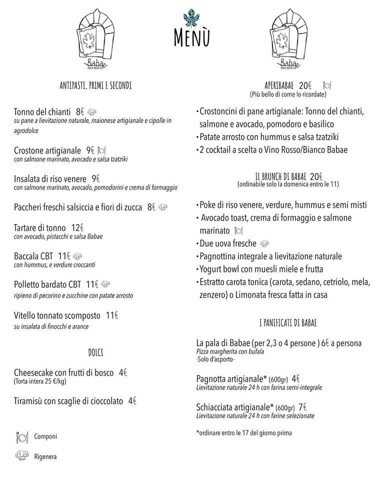 Menu at Babae pub & bar, Florence