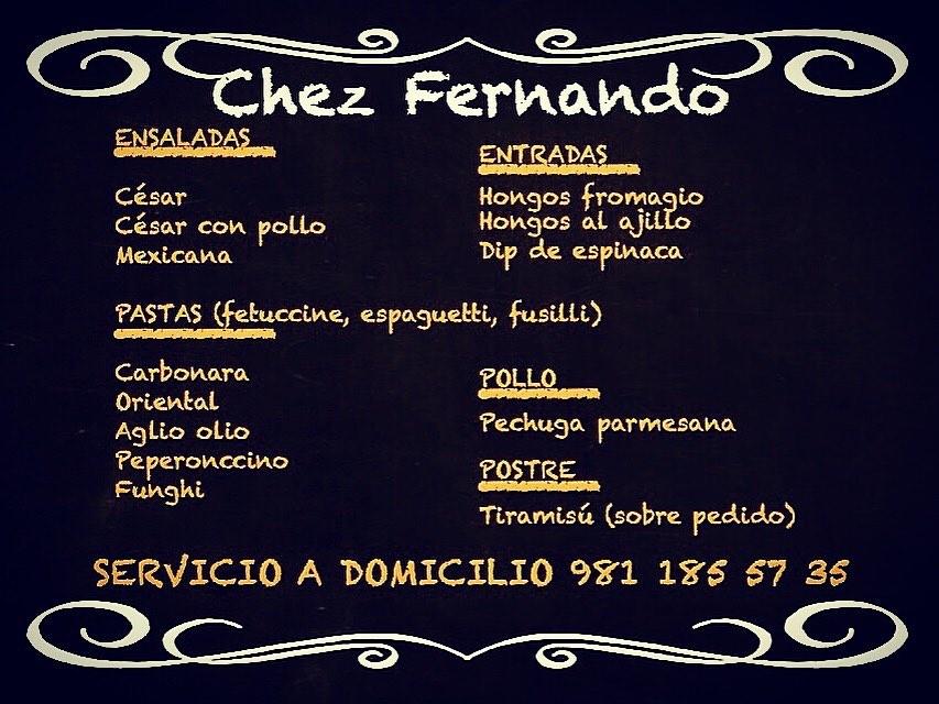 Menu at Chez Fernando pub & bar, Campeche, Calle 10