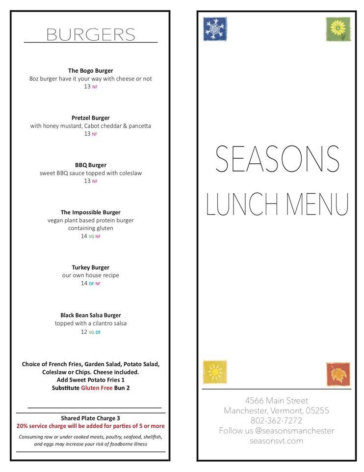 Menu at Seasons Restaurant, Manchester
