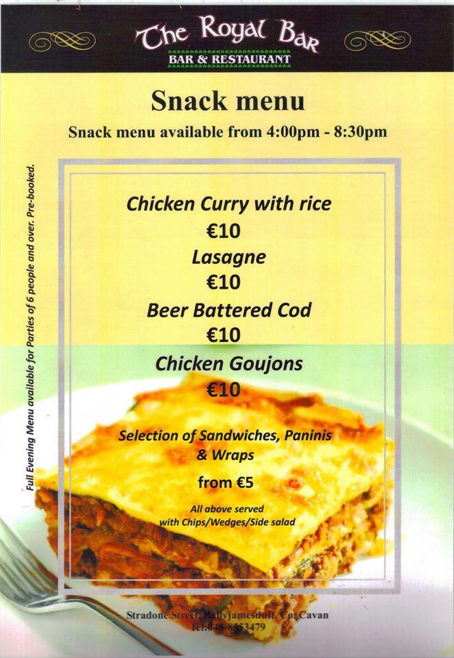 Menu at The Royal Bar., Ballyjamesduff