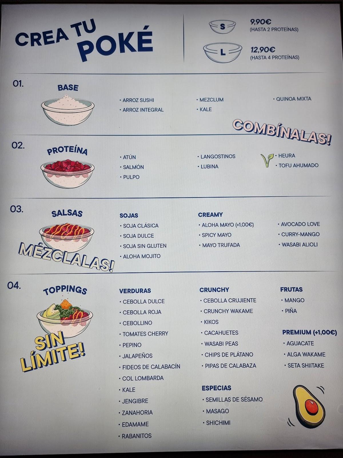 Menu at Aloha Poké restaurant, Madrid, C. de Alcalá