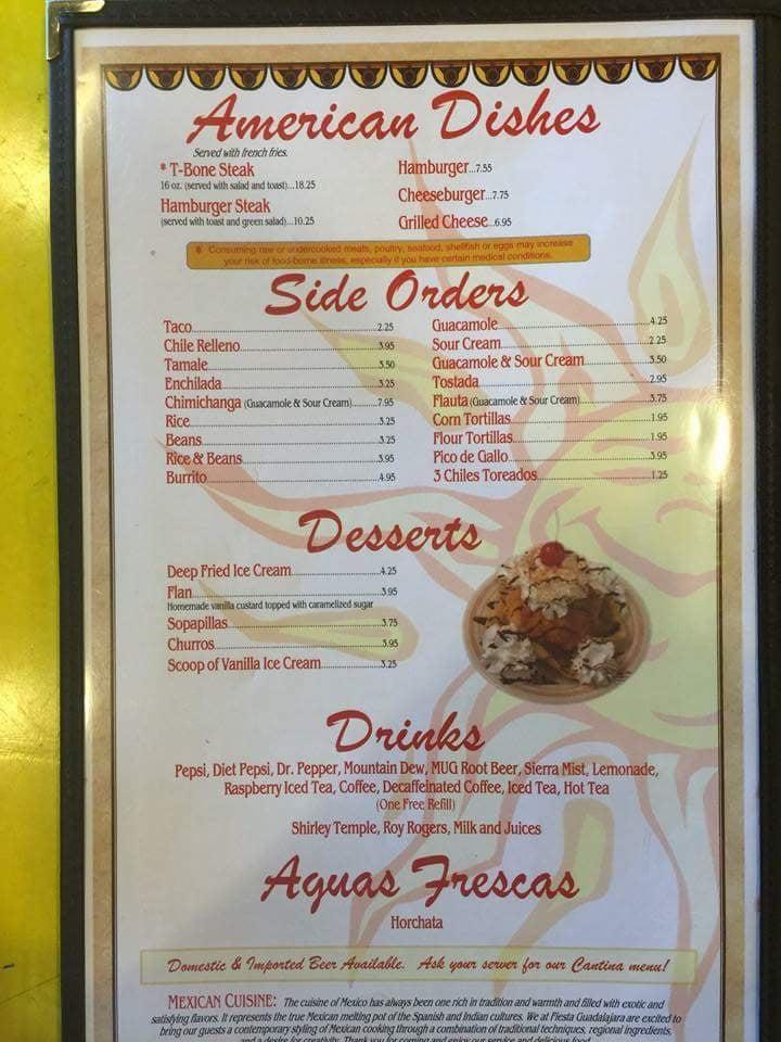 Menu at Fiesta Guadalajara Mexican Restaurant Fruita, Fruita
