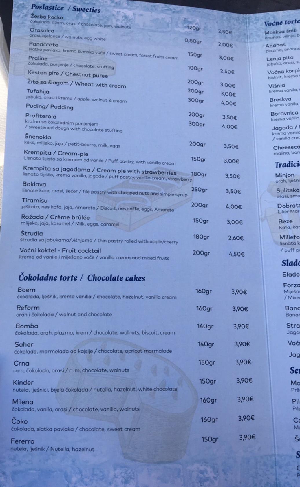 Speisekarte von Forza Cafe, Kotor
