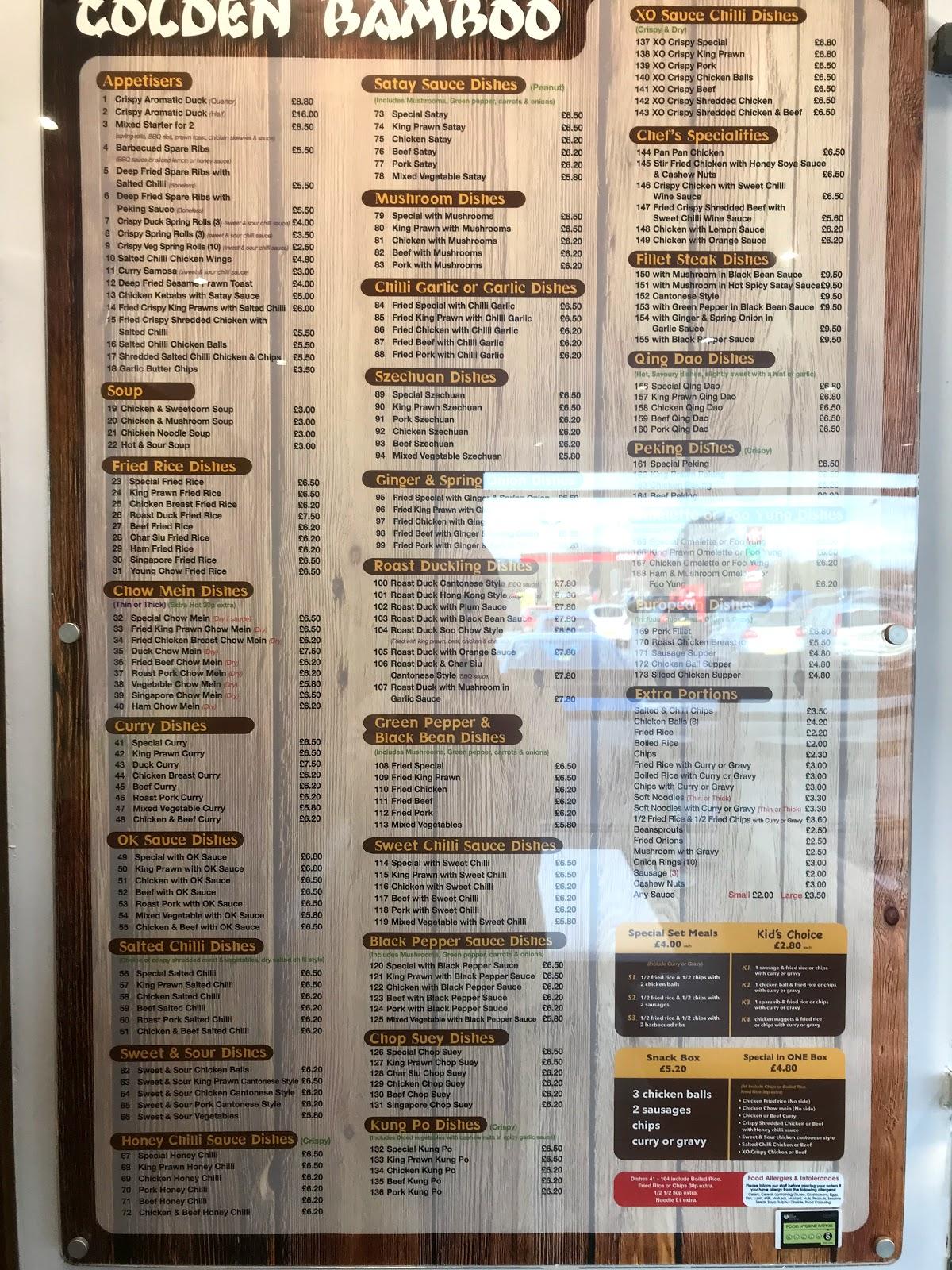 Menu at Golden Bamboo fast food, Richhill