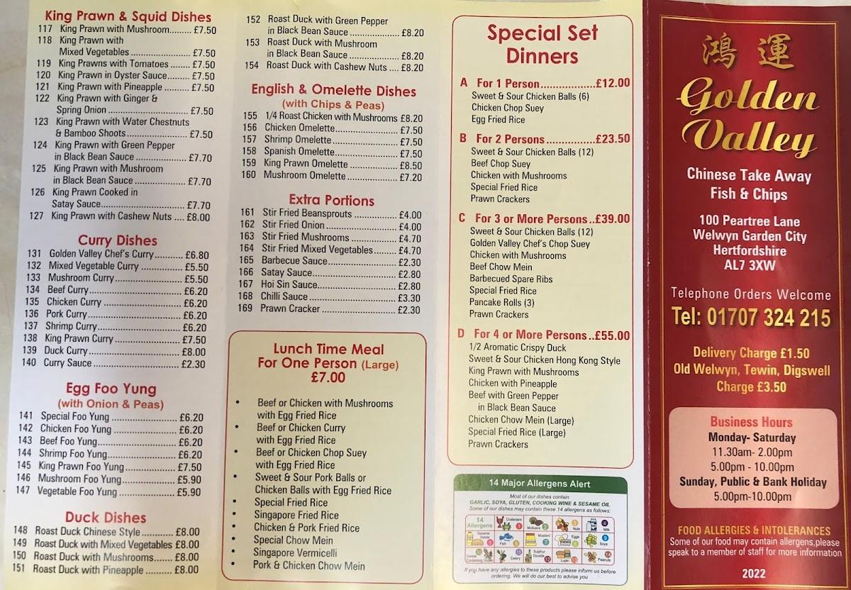 Menu at Golden Valley fast food, Welwyn Garden City, 100 Peartree Ln