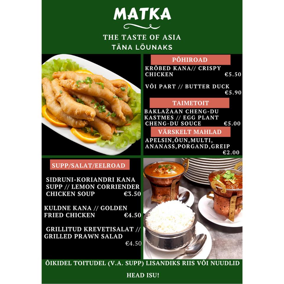 Menu at MATKA RESTAURANT, Tallinn
