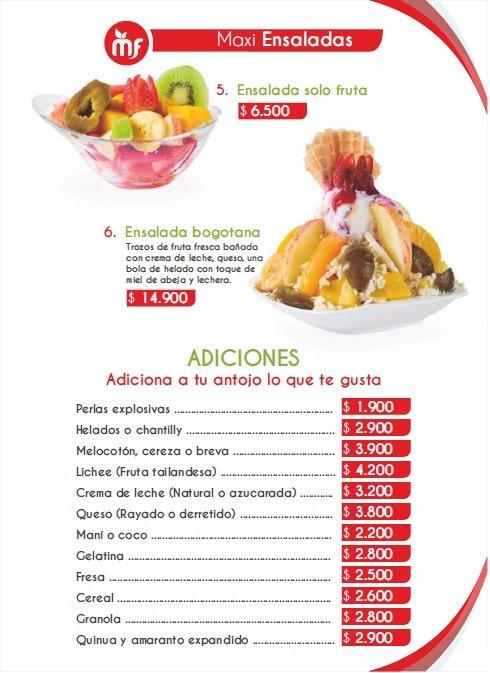 Carta del restaurante Maxifrutas y Helados, Medellín